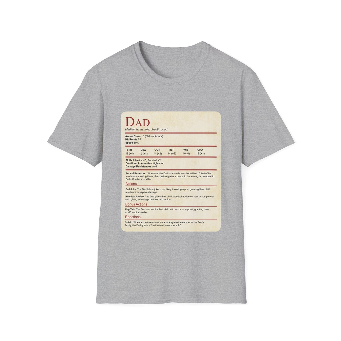 DnD Dad Shirt With Stat Block – Sunburst RPG
